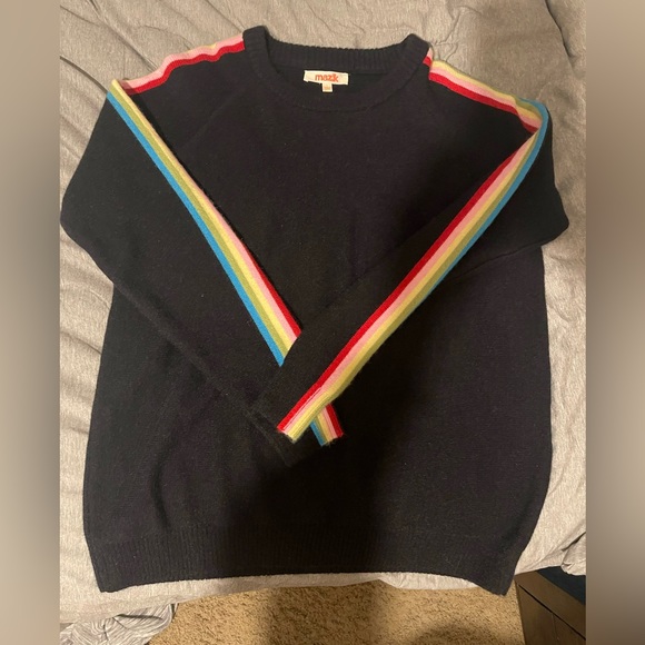 Sweaters | Large Black Sweater With Colored Race Stripes Along Arms ...
